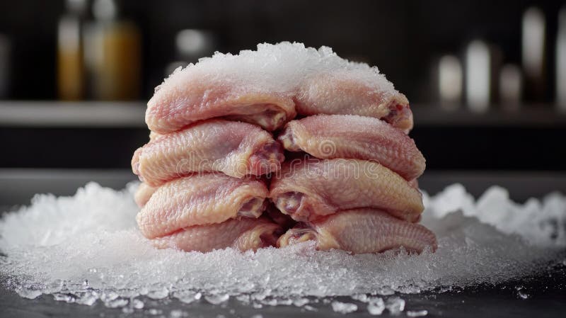 Frozen Chicken Wings Stacked on Crushed Ice Stock Illustration ...