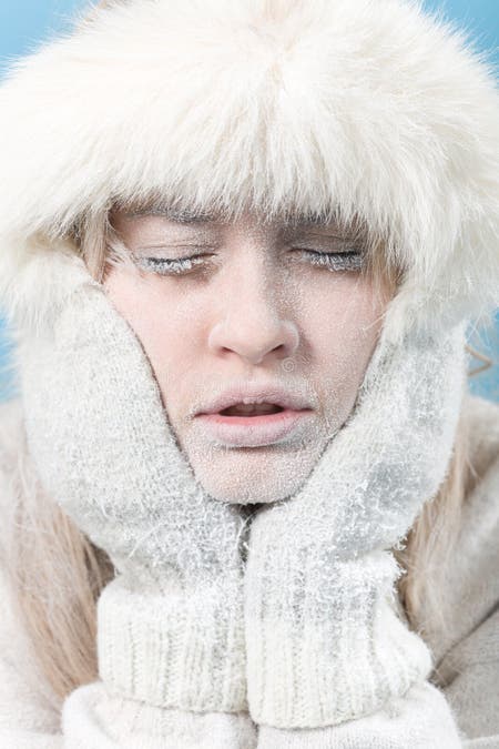 Frozen. Chilled Female Face Covered in Ice. Stock Photo - Image of ...