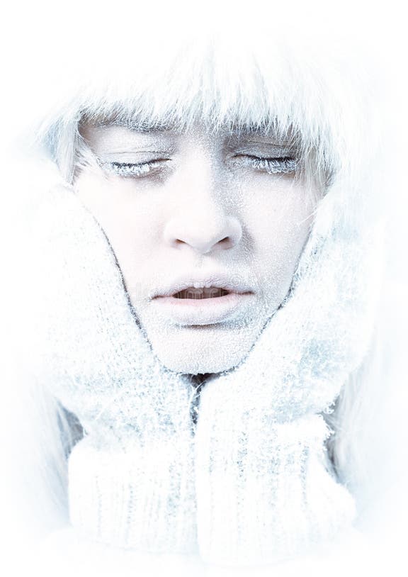 Frozen. Chilled Female Face Covered in Ice. Stock Image - Image of ...