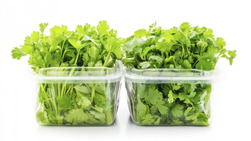 Frozen Cilantro in Transparent Packaging Isolated on White Background ...
