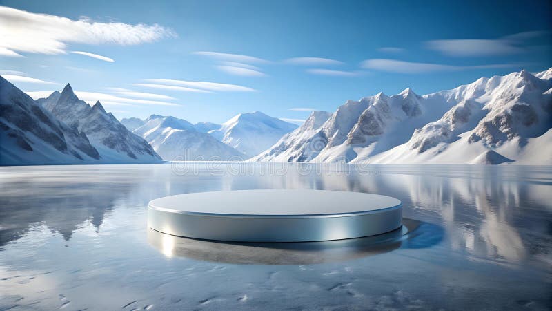 Frozen Circle of Presentation a Glacial Display Platform Amidst Snow ...