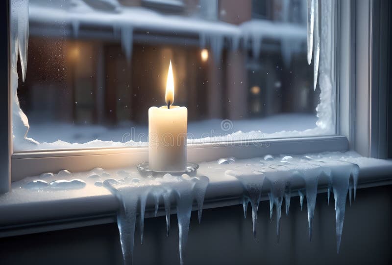 Frozen Cold Window in Cold Winter with Heating Turned Off Stock Image ...