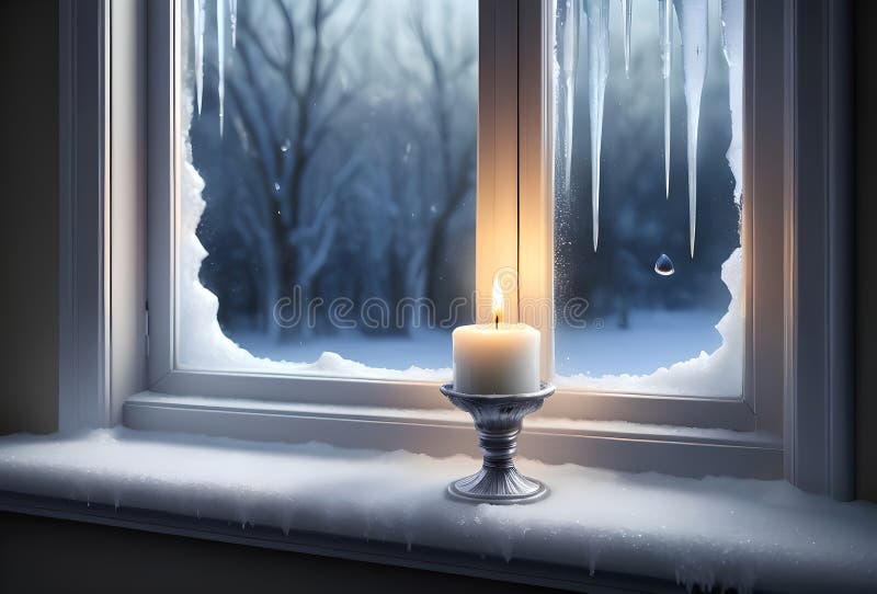 Frozen Cold Window in Cold Winter with Heating Turned Off Stock Image ...