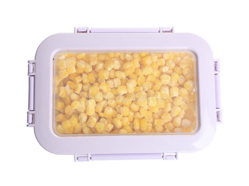 Frozen Corn in Plastic Container Isolated on White. Vegetable ...