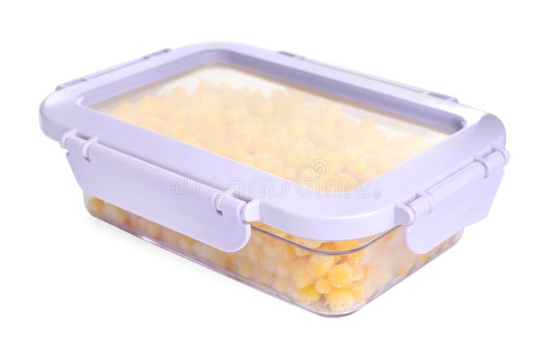 Frozen Corn in Plastic Container Isolated. Vegetable Preservation Stock ...