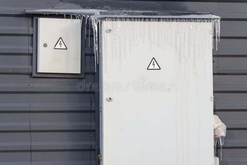 Frozen and Covered with Ice and Icicles Fuse Box Installed Outside on ...