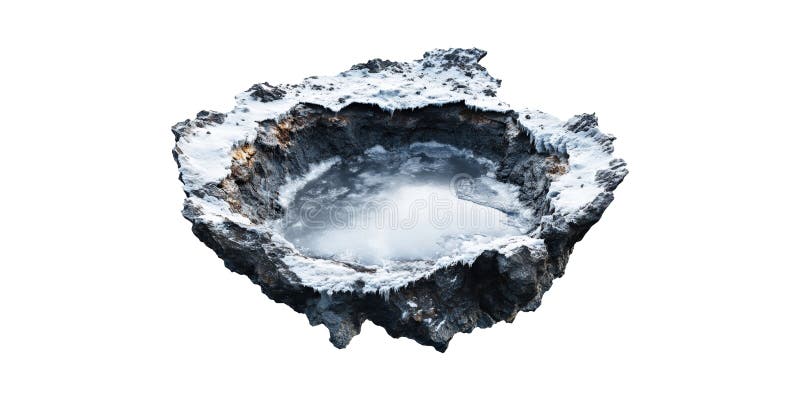 Frozen Crater with Snow-Covered Edges. Geological and Environmental ...