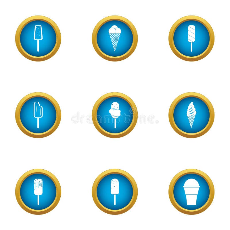Frozen Cream Icons Set, Flat Style Stock Vector - Illustration of ...