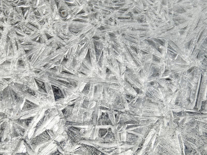 Closeup of Frozen Creek Water Surface of Large Straight Ice Crystal ...