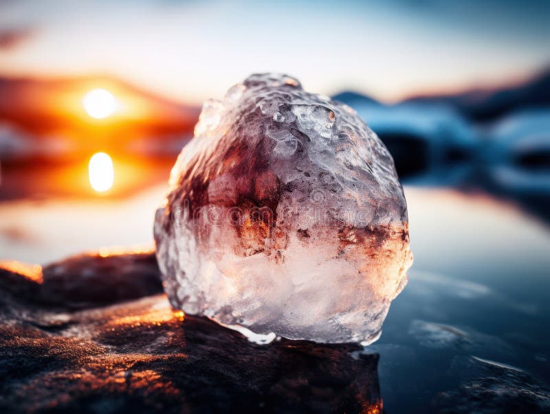 Frozen Crystal Rock at Sunset by the Ocean Stock Illustration ...