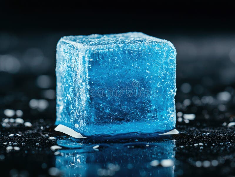 Frozen Cube of Ice on a Reflective Surface Stock Illustration ...