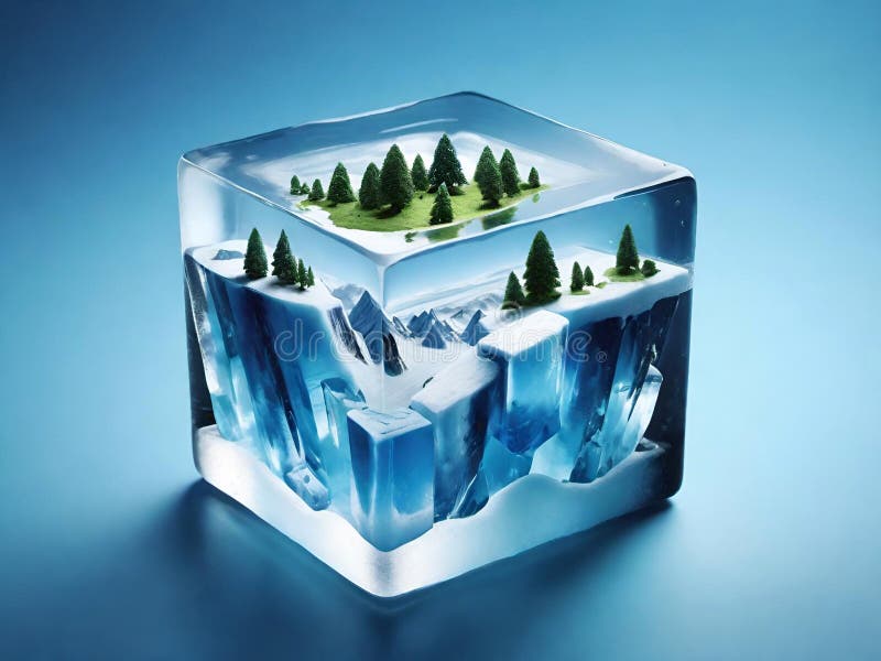 Frozen Cube with Snow Inside in Ice Stock Illustration - Illustration ...