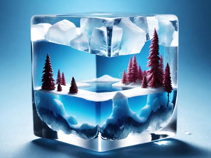 Frozen Cube with Snow Inside in Ice Stock Illustration - Illustration ...
