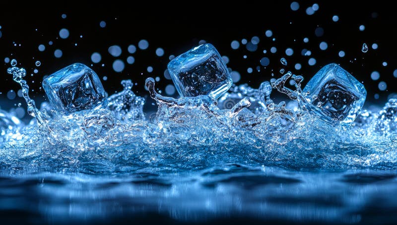 Frozen Cubes Splash in Water Background Stock Photo - Image of kitchen ...