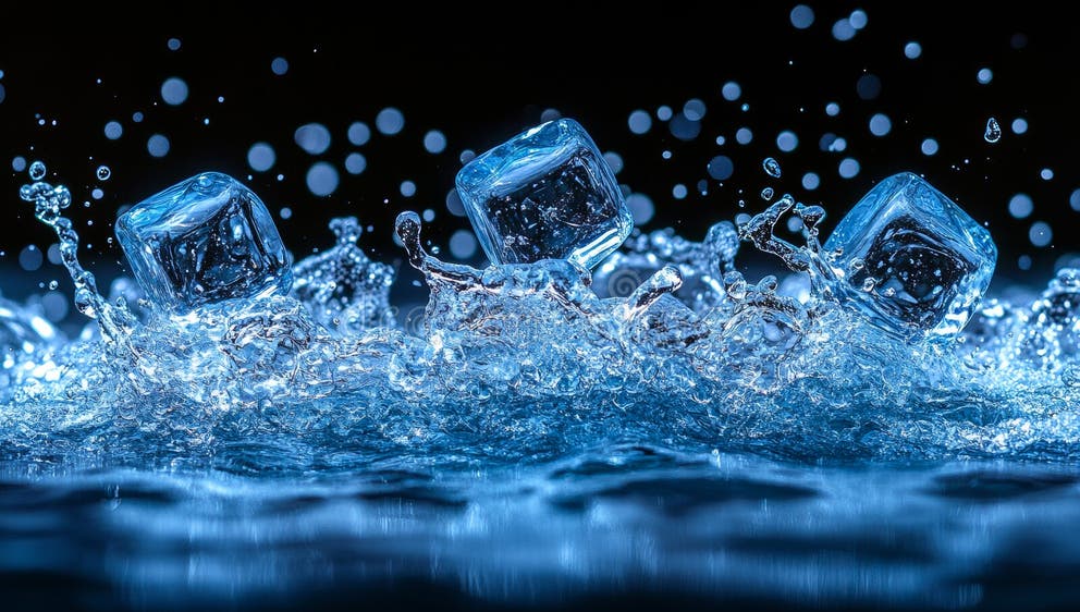 Frozen Cubes Splash in Water Background Stock Photo - Image of kitchen ...