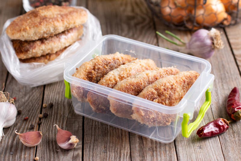 Frozen Cutlets in a Container. Ready Frozen Food Stock Photo - Image of ...
