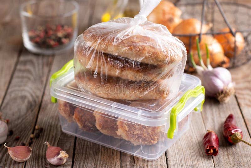 Frozen Cutlets in a Container. Ready Frozen Food Stock Image - Image of ...
