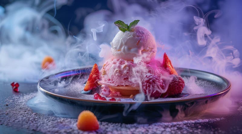 Frozen Dessert with Smoke Effect Stock Illustration - Illustration of ...