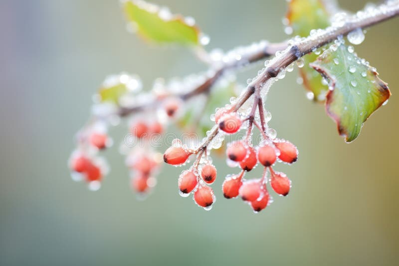 Frozen Dew Drops on Winterberry Holly in Morning Light Stock ...