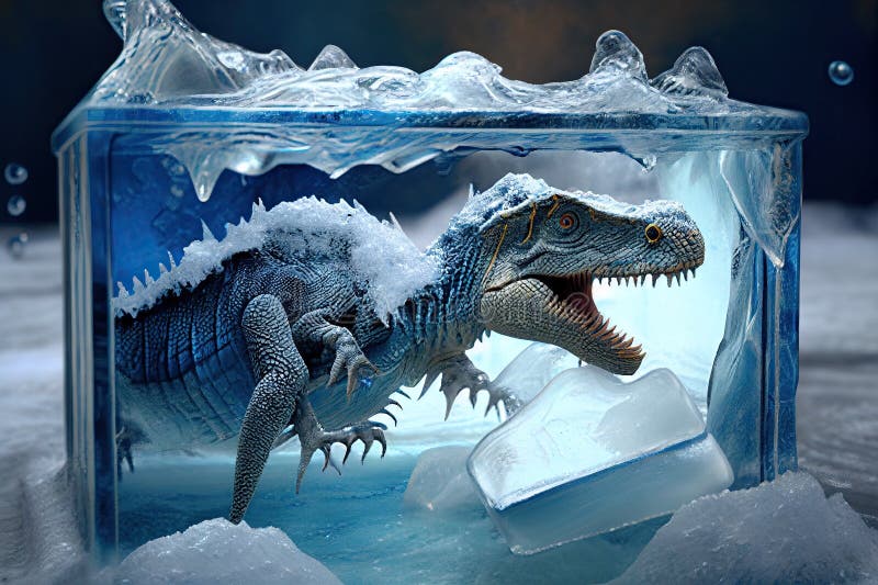 Frozen Dinosaur in an Ice Cube. Generative AI Stock Illustration ...
