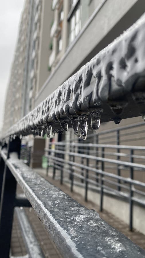 Frozen Drops on the Stair Railing Stock Image - Image of iron, freezing ...