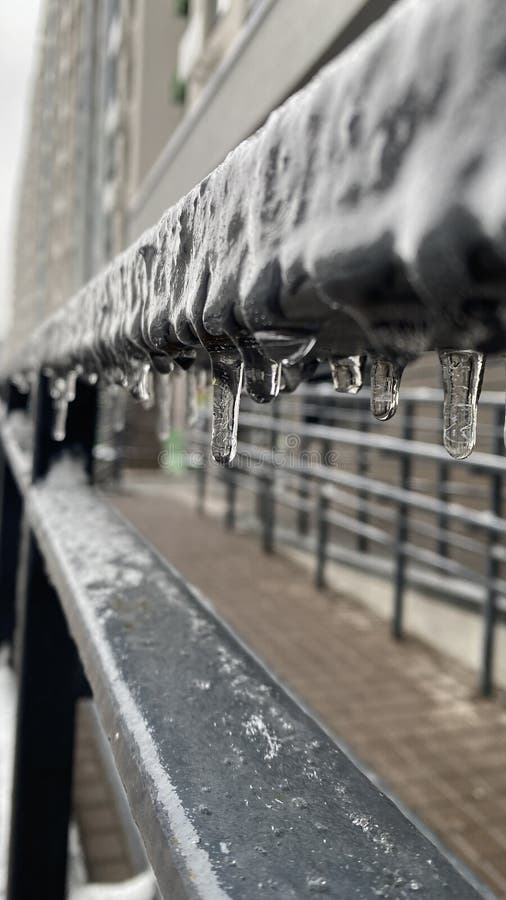 Frozen Drops on the Stair Railing Stock Photo - Image of outdoor ...