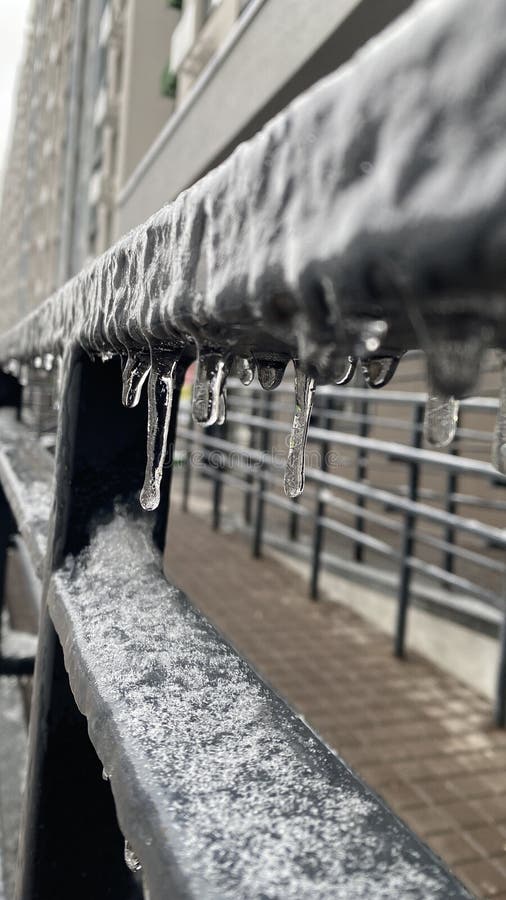 Frozen Drops on the Stair Railing Stock Image - Image of iced, sleet ...
