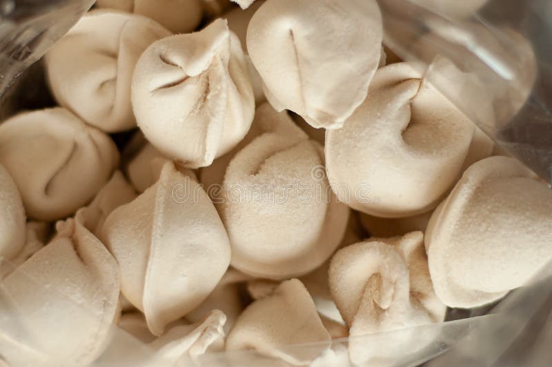 Frozen Dumplings Close-up in a Transparent Package Stock Image - Image ...
