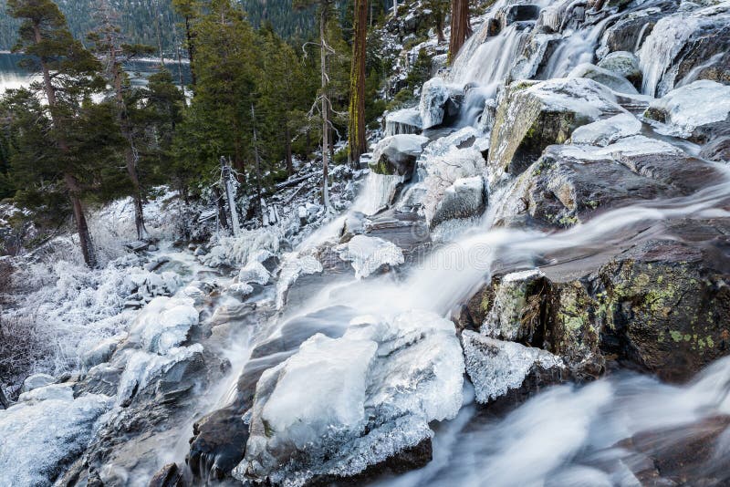 Frozen Eagle Falls Waterfall Stock Photo - Image of landmark, rock ...