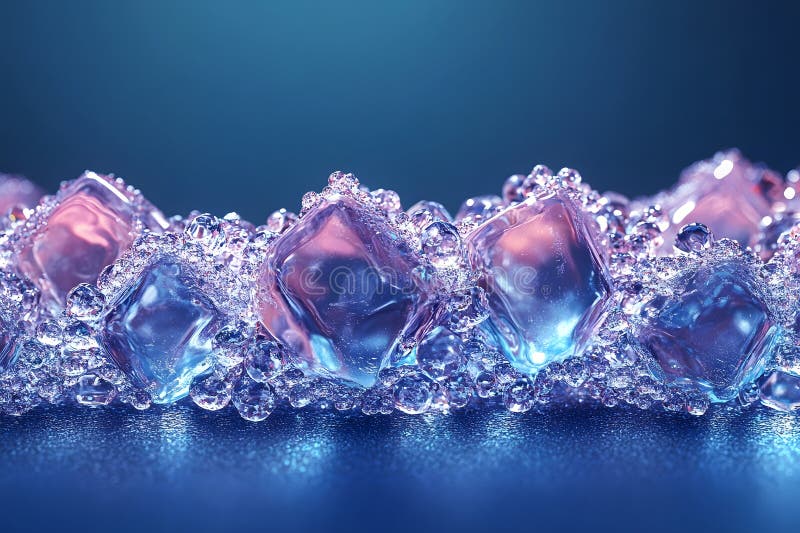 Frozen Elegance: Abstract Ice Cubes with Bubbles Against Blue ...