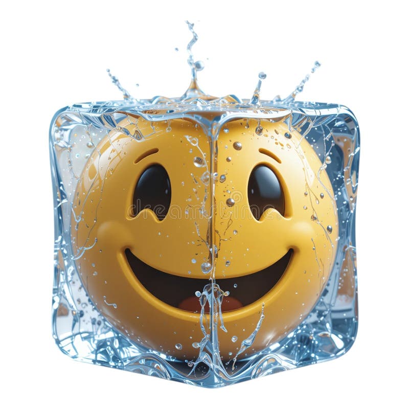 Frozen Emoji Face in Ice Cube, Yellow Smiley Face, Cold Expression ...