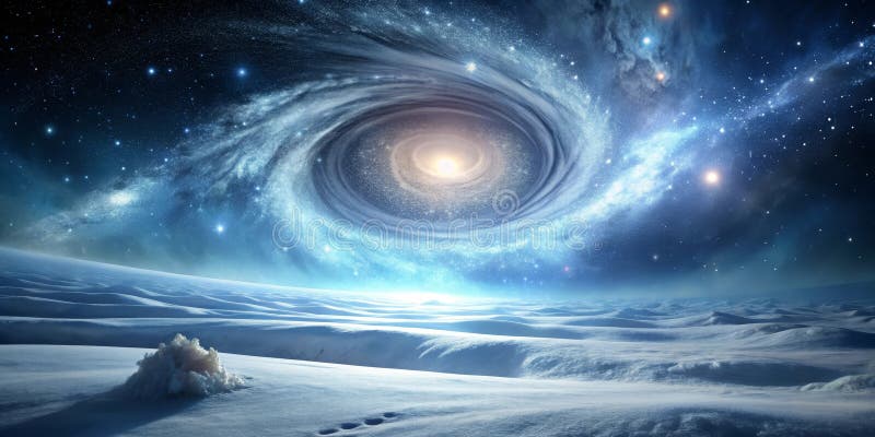 A Frozen Expanse Under a Celestial Vortex of Stars and Nebulae ...