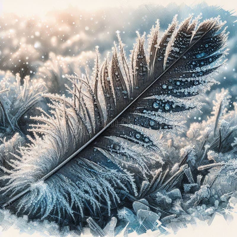 Frozen Feather in Winter Chill Stock Illustration - Illustration of ...