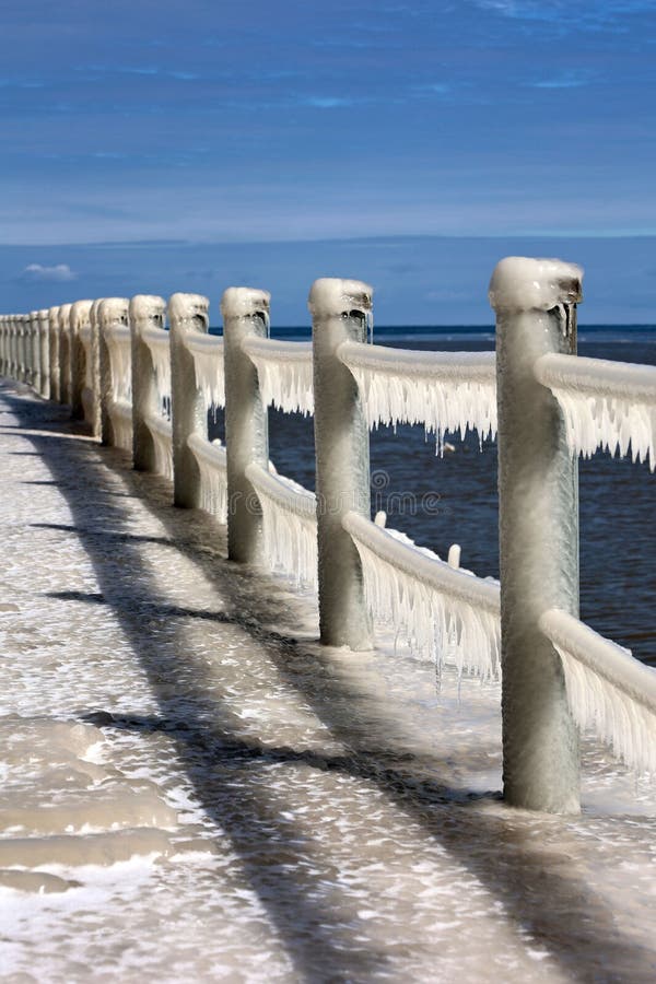 Frozen Fence on the Pier in Winter Stock Photo - Image of ocean, cold ...