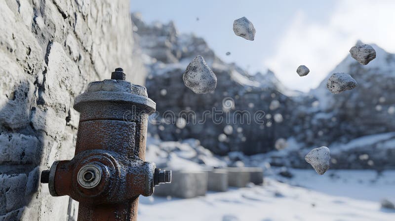 Frozen Fire Hydrant Rocks Falling Winter Scene Royalty Free Image Stock ...