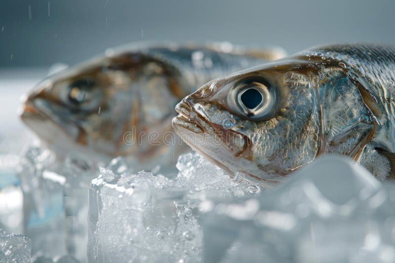 Frozen fish on ice cubes stock image. Image of closeup - 347523513