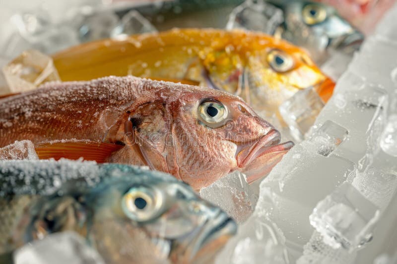 Frozen Fish on Ice in the Freezer Stock Photo - Image of fish, product ...