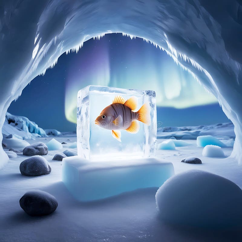 Frozen Fish in Iceberg Looking Good Stock Illustration - Illustration ...