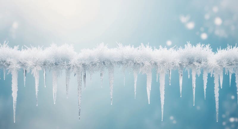 Frozen Floral Border with Icicles on a Blue Background. Stock ...