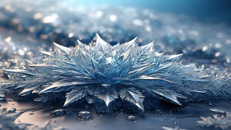 Frozen Flower Snowflake on Ice Surface. 3d Render Stock Illustration ...