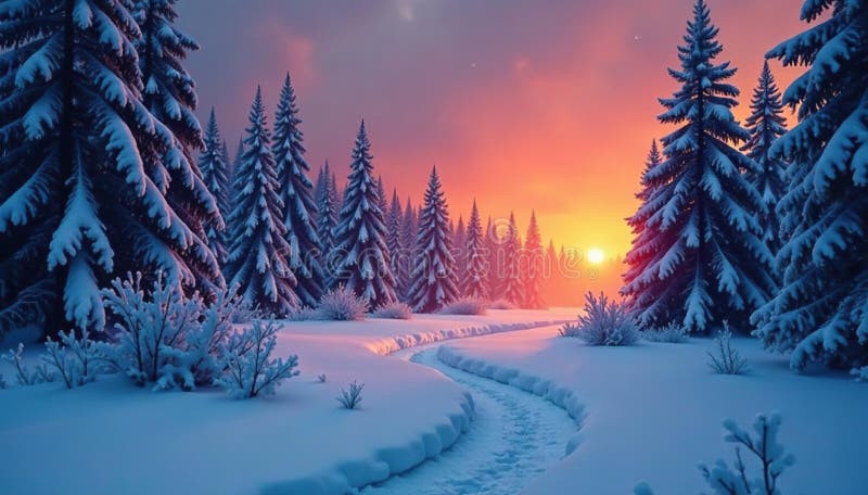 Frozen Forest Landscape with a Flame Burning in the Distance Trees Fire ...