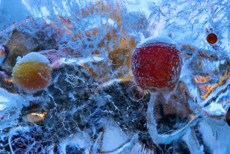 Frozen fresh apples in ice stock image. Image of abstract - 155321945