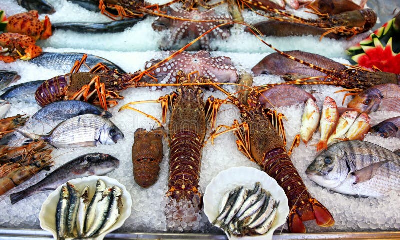 Frozen Fresh Seafood in the Market Stock Photo - Image of detail ...