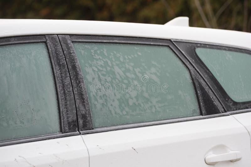 Frozen and Frosted Car Window in Winter Stock Photo - Image of ...