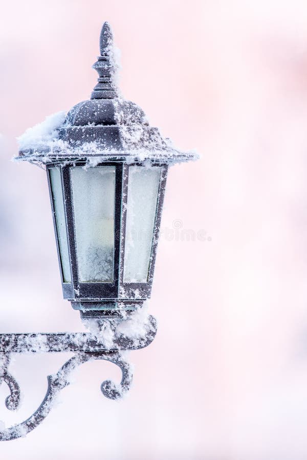 Frozen and Frosty Lantern Posts with Ice and Snow Stock Image - Image ...