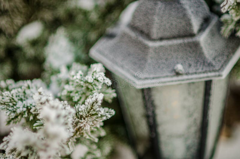 Frozen and Frosty Lantern Posts with Ice and Snow Stock Image - Image ...