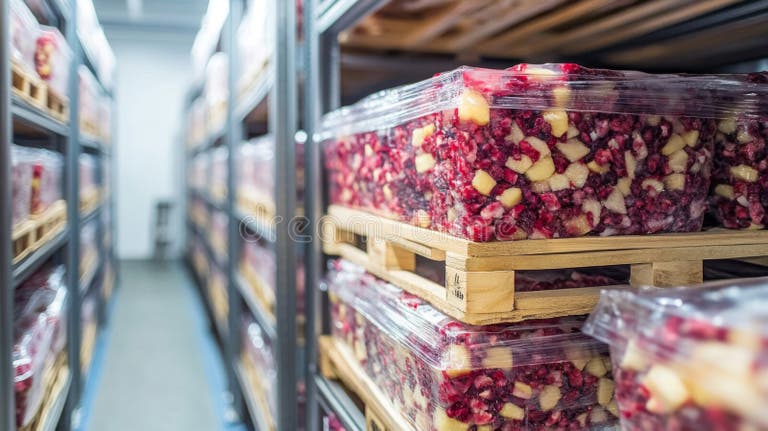 Frozen Fruit Blocks Stored in Warehouse Refrigeration Stock ...