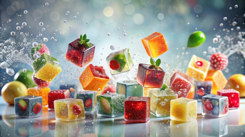Frozen Fruit Cubes in Motion a Vibrant Splash of Refreshing Summer ...