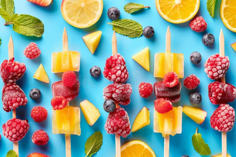 Frozen Fruit Kebabs a Healthy Summer Snack. Fresh Frozen Fruit Pieces ...
