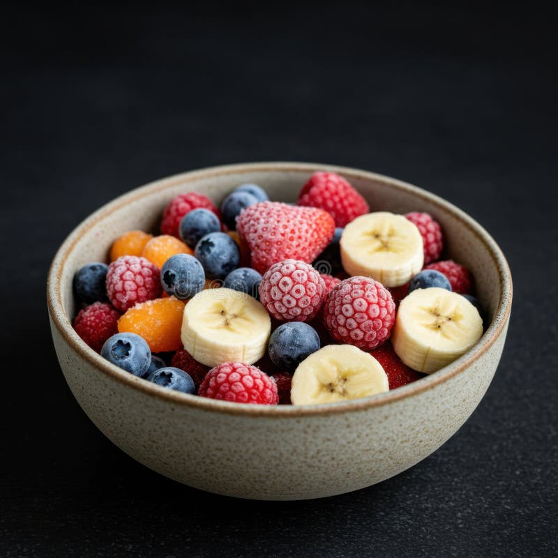 Frozen Fruit Mix in Bowl stock photo. Image of banana - 385247764